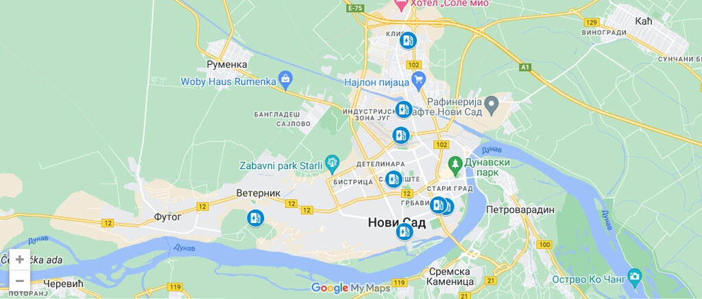 Mapa punjača EV - Novi Sad - EV fix